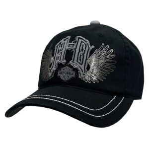 Harley-Davidson Women's Spiked Monogram Frayed H-D Baseball Cap w/Silver Wings