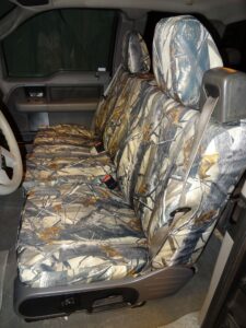 durafit seat covers, for f369-xd3-c, 2004-2008 ford f150 xlt, super or regular cab, not for crew/double cab, front 40/20/40 split seat, car truck seat covers, in camo, endura fabric