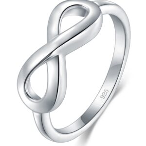 BORUO 925 Sterling Silver Ring High Polish Infinity Symbol Tarnish Resistant Comfort Fit Wedding Band Ring Size 7