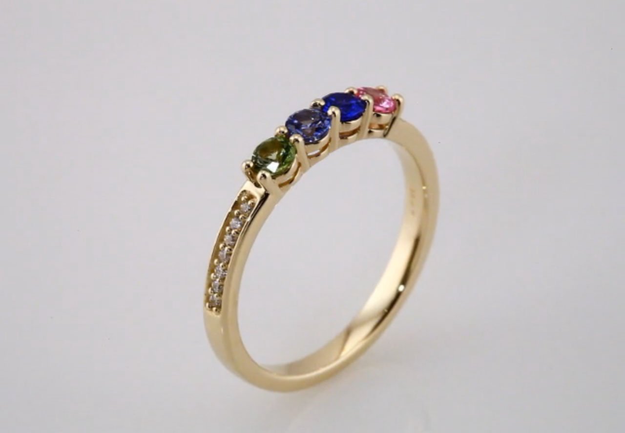 Family Mothers Ring 3 to 5 Birthstones In 10k Yellow or White Gold