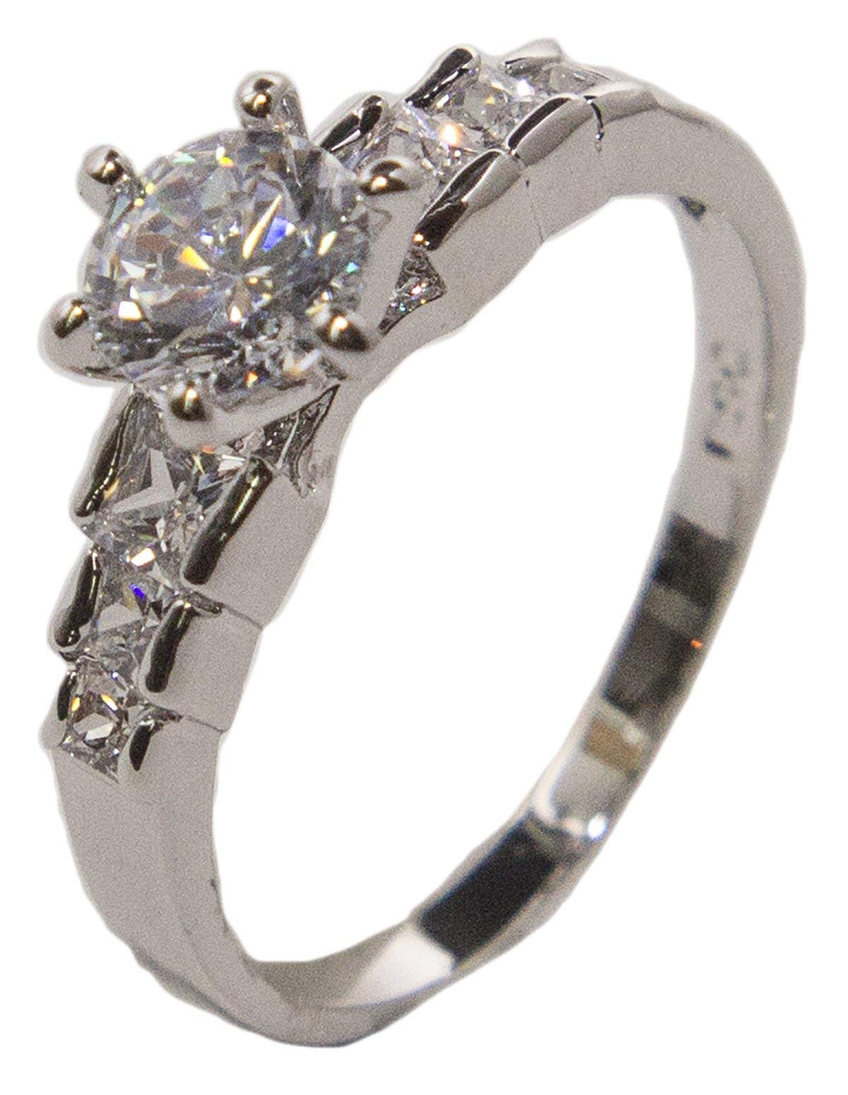 Women's Rhodium Plated Dress Ring Round and Princess Cut CZ 015 (7)