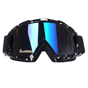 4-fq motorcycle goggles dirt bike goggles windproof atv dustproof racing gogglesscratch resistant ski goggles protective safety glasses pu resin (black frame+color lens)