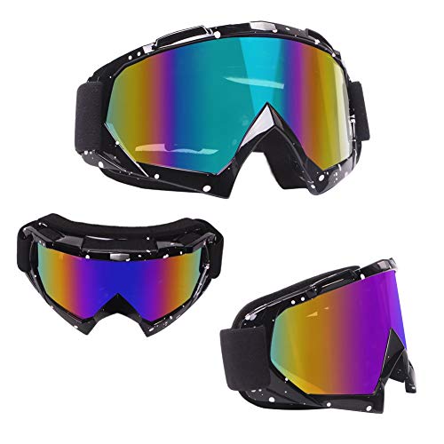 4-FQ Motorcycle Goggles Dirt Bike Goggles Windproof ATV Dustproof Racing GogglesScratch Resistant Ski Goggles Protective Safety Glasses PU Resin (Black frame+Color lens)