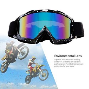 4-FQ Motorcycle Goggles Dirt Bike Goggles Windproof ATV Dustproof Racing GogglesScratch Resistant Ski Goggles Protective Safety Glasses PU Resin (Black frame+Color lens)