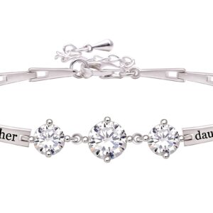 ALOV Jewelry Sterling Silver "mother daughter" Cubic Zirconia Bracelet