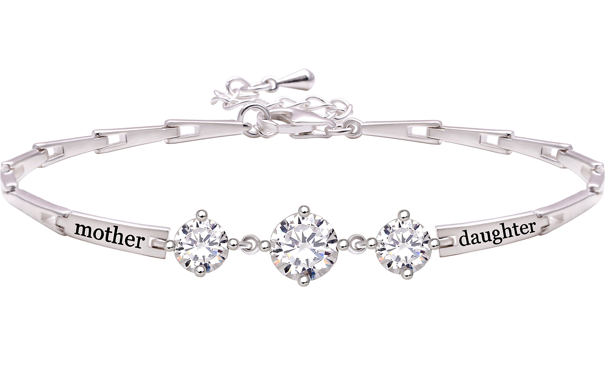 ALOV Jewelry Sterling Silver "mother daughter" Cubic Zirconia Bracelet