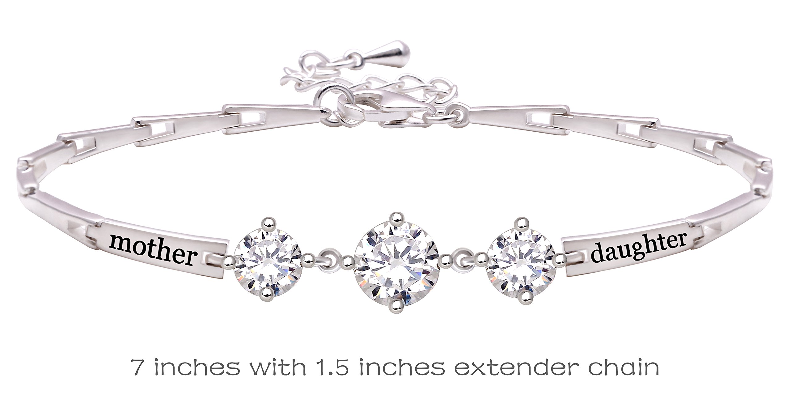 ALOV Jewelry Sterling Silver "mother daughter" Cubic Zirconia Bracelet