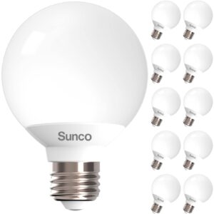 sunco lighting - 10 pack vanity globe light bulbs g25 led for indoor mirror living area, cri92 3000k warm white, dimmable 450 lumens, 6w, e26 base, round frosted classic ambient decorative bulb - ul