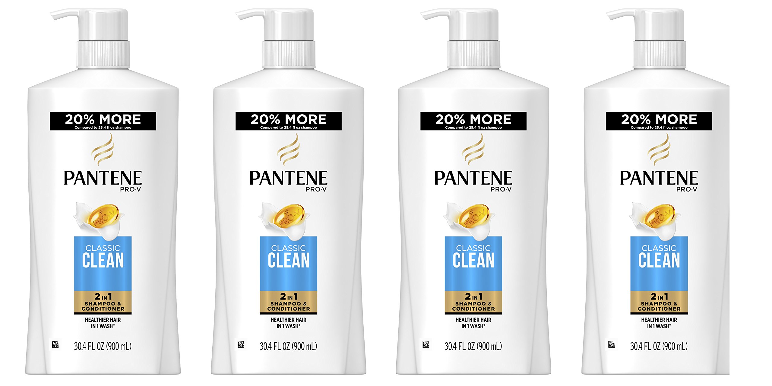 Pantene Pro-V 2 in 1 Shampoo & Conditioner, Classic Clean, 30.4 Fl Oz (Pack of 4)