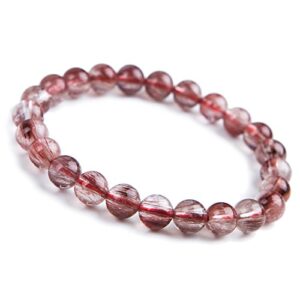 lizifang 8mm natural red rutilated quartz crystal round bead stretch bracelet