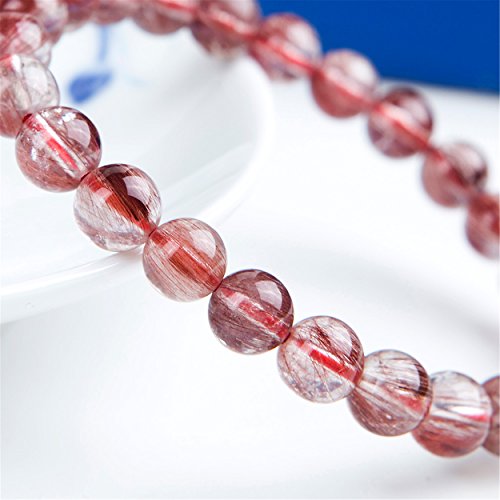 LiZiFang 8mm Natural Red Rutilated Quartz Crystal Round Bead Stretch Bracelet