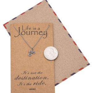 quan jewelry Mini Bicycle Necklace, Journey Traveler Pendant Charm, Gifts for Cyclists & Wanderlust, Minimal Dainty Necklaces, Fitness Jewelry with Quote Card