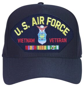 air force vietnam veteran with ribbons baseball cap. navy blue. made in usa