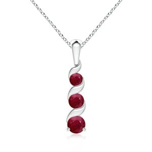 Angara Natural Ruby Three Stone Pendant Necklace with Diamond in Sterling Silver for Women with 18" Chain (4mm Weight-0.72ct) | July Birthstone Jewelry Gift for Women | Wedding Anniversary