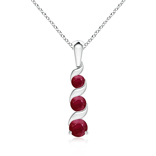 Angara Natural Ruby Three Stone Pendant Necklace with Diamond in Sterling Silver for Women with 18" Chain (4mm Weight-0.72ct) | July Birthstone Jewelry Gift for Women | Wedding Anniversary