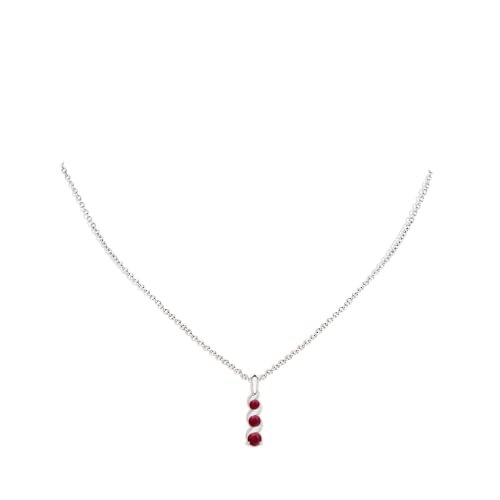 Angara Natural Ruby Three Stone Pendant Necklace with Diamond in Sterling Silver for Women with 18" Chain (4mm Weight-0.72ct) | July Birthstone Jewelry Gift for Women | Wedding Anniversary