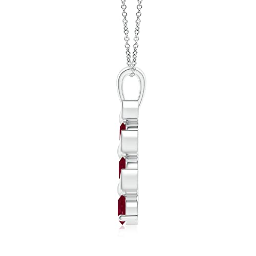 Angara Natural Ruby Three Stone Pendant Necklace with Diamond in Sterling Silver for Women with 18" Chain (4mm Weight-0.72ct) | July Birthstone Jewelry Gift for Women | Wedding Anniversary