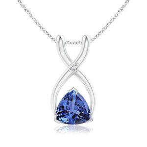 angara trillion tanzanite wishbone pendant with diamond in 925 sterling silver | aa quality 0.4 carats 5mm tanzanite