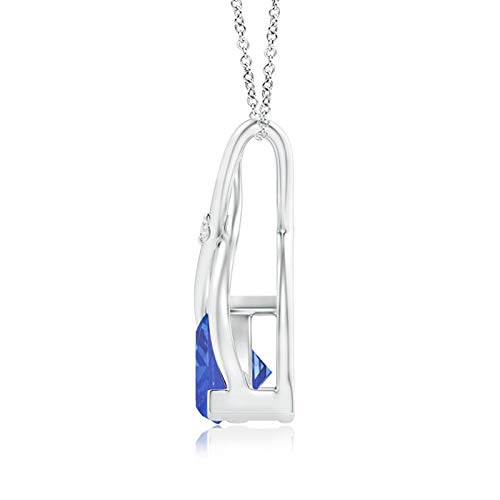 Angara Trillion Tanzanite Wishbone Pendant with Diamond in 925 Sterling Silver | AA Quality 0.4 CARATS 5mm Tanzanite