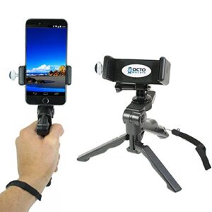 octo mount - universal cell phone and gopro tripod & hand grip mount. works with iphone, gopro, android, samsung, google pixel, gopro and other action cameras.