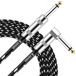 donner guitar cable 10 ft, electric instrument cable bass amp cord for electric guitar bass amplifier audio, 1/4" right angle to straight, black white