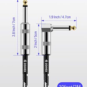 Donner Guitar Cable 10 ft, Electric Instrument Cable Bass Amp Cord for Electric Guitar Bass Amplifier Audio, 1/4" Right Angle to Straight, Black White