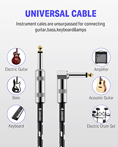 Donner Guitar Cable 10 ft, Electric Instrument Cable Bass Amp Cord for Electric Guitar Bass Amplifier Audio, 1/4" Right Angle to Straight, Black White