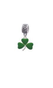 delight jewelry silvertone green three leaf clover - shamrock - celtic knot charm bead