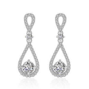 infinity dangle earrings for wedding - womens sterling silver open teardrop cubic zirconia crystal bridal earring for bride bridesmaids mother of bride rhinestone drop earrings for party prom