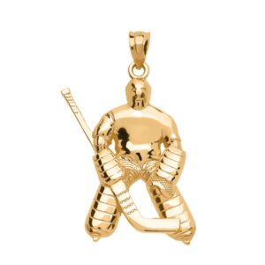 calirosejewelry hockey goalie player pendant in 10k yellow gold