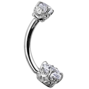 filigree setting round cubic zirconia 14k white gold belly ring