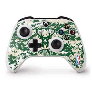 skinit decal gaming skin compatible with xbox one s controller - officially licensed nba milwaukee bucks camo digi design