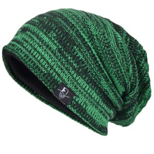 vecry men's slouch beanie skull cap long baggy hip-hop winter summer hat (twill-brilliant green)