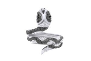 jewel zone us black natural diamond accent snake ring in 14k white gold over sterling silver (0.02 ct)