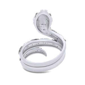 Jewel Zone US Black Natural Diamond Accent Snake Ring in 14k White Gold Over Sterling Silver (0.02 Ct)