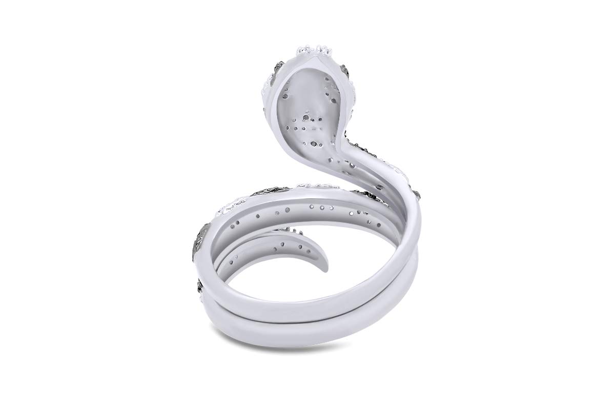 Jewel Zone US Black Natural Diamond Accent Snake Ring in 14k White Gold Over Sterling Silver (0.02 Ct)