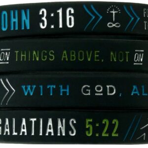 Inkstone Christian Silicone Wristbands w/Scriptures (Set of 4) - Unisex Bible Verse Jewelry for Men Women Teens