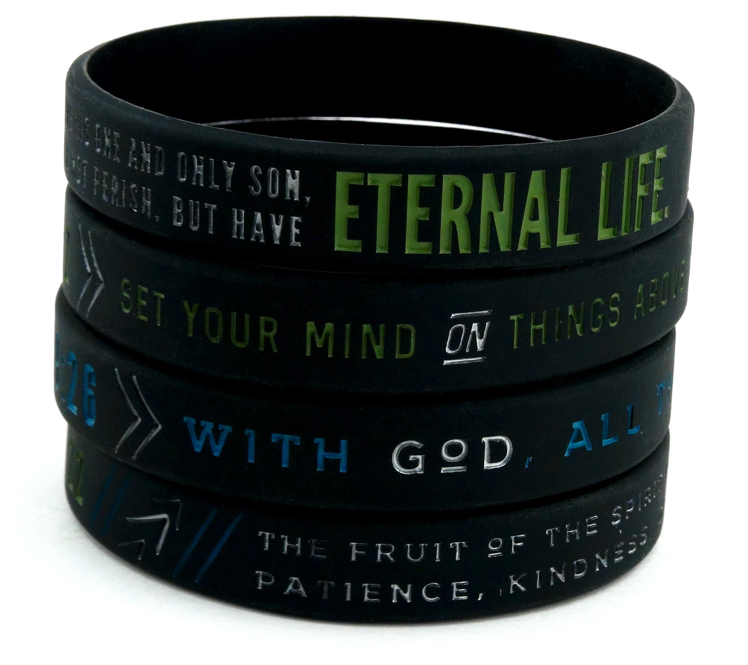 Inkstone Christian Silicone Wristbands w/Scriptures (Set of 4) - Unisex Bible Verse Jewelry for Men Women Teens