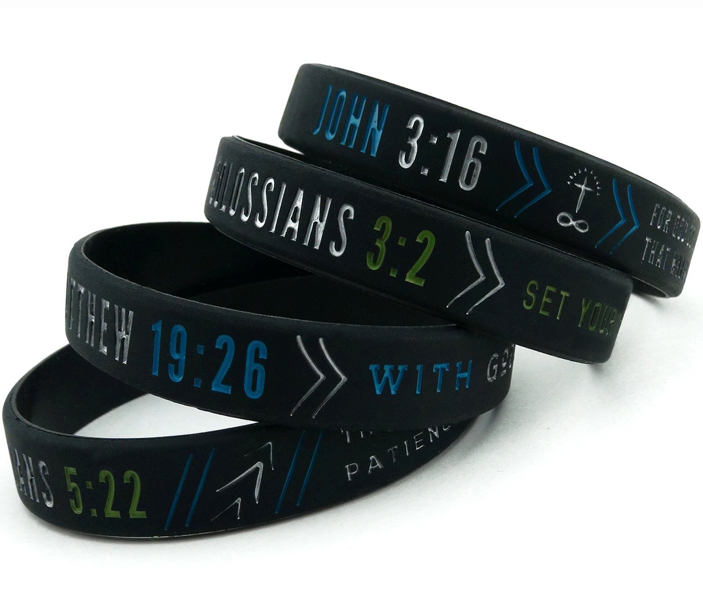 Inkstone Christian Silicone Wristbands w/Scriptures (Set of 4) - Unisex Bible Verse Jewelry for Men Women Teens