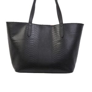 GiGi New York Handcrafted Womens Handbags Black Python Leather Teddy Tote, Black