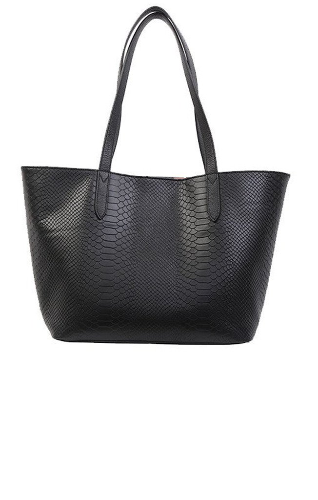 GiGi New York Handcrafted Womens Handbags Black Python Leather Teddy Tote, Black