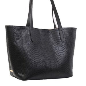 GiGi New York Handcrafted Womens Handbags Black Python Leather Teddy Tote, Black