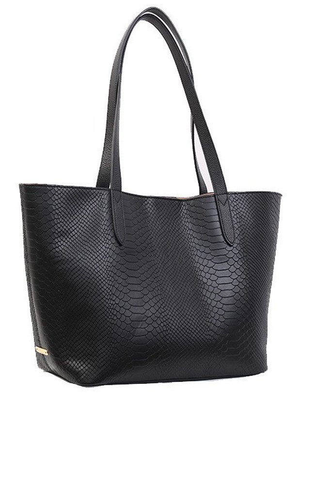 GiGi New York Handcrafted Womens Handbags Black Python Leather Teddy Tote, Black