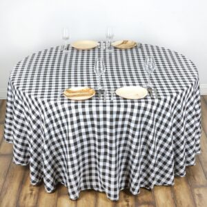 tableclothsfactory perfect picnic inspired checkered 120" round polyester tablecloths white/black