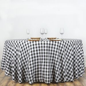 TABLECLOTHSFACTORY Perfect Picnic Inspired Checkered 120" Round Polyester Tablecloths White/Black