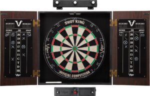 viper stadium cabinet & shot king sisal/bristle dartboard ready-to-play bundle: elite set (shot king dartboard, darts, shadow buster and laser throw line), black (40-1213)