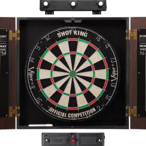 Viper Stadium Cabinet & Shot King Sisal/Bristle Dartboard Ready-to-Play Bundle: Elite Set (Shot King Dartboard, Darts, Shadow Buster and Laser Throw Line), Black (40-1213)