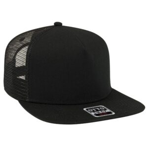 otto square flat visor snap 5 panel mesh back trucker snapback hat - black