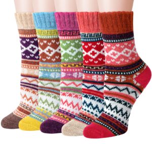 loritta 5 pairs womens vintage style winter warm thick knit wool cozy crew socks,free size,multicolor