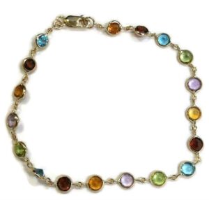 sophia fine jewelry multicolor 4 mm gemstones 7 inches bracelet 14 k yellow gold